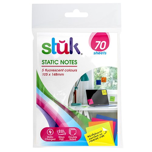 61255 - Note Cling Static PP 105x148mm 70 Sheets 5 Mixed Cols - Dats
