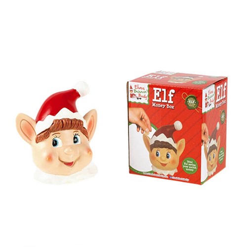 64617 - Xmas Elves BB 4" Hand Painted Money Box - Dats