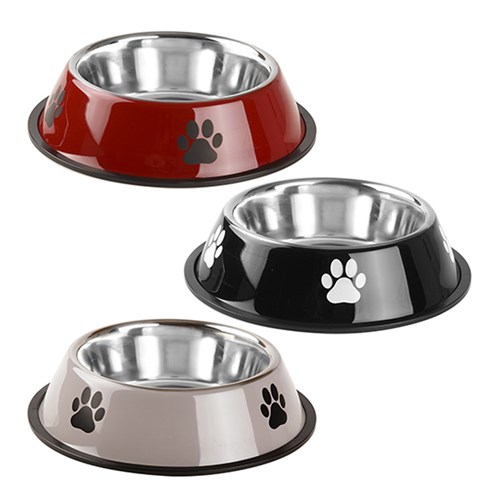 65808 - Pet Bowl w Paw Print 3 Asstd Colours 22cm Large - Dats