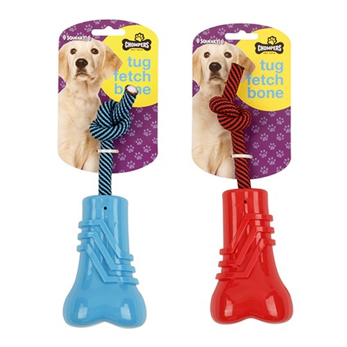 67762 - Dog Toy Squeaky Fetch Tug Bone 23x7.6x5.8cm Rope/TPR - Dats