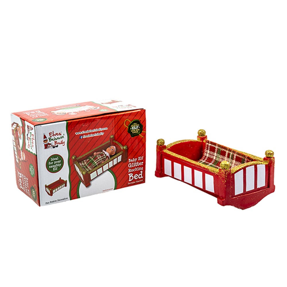 58983 - Xmas Elves BB Elf Rocking Bed 17.5x10.5x6cm w Blanket - Dats