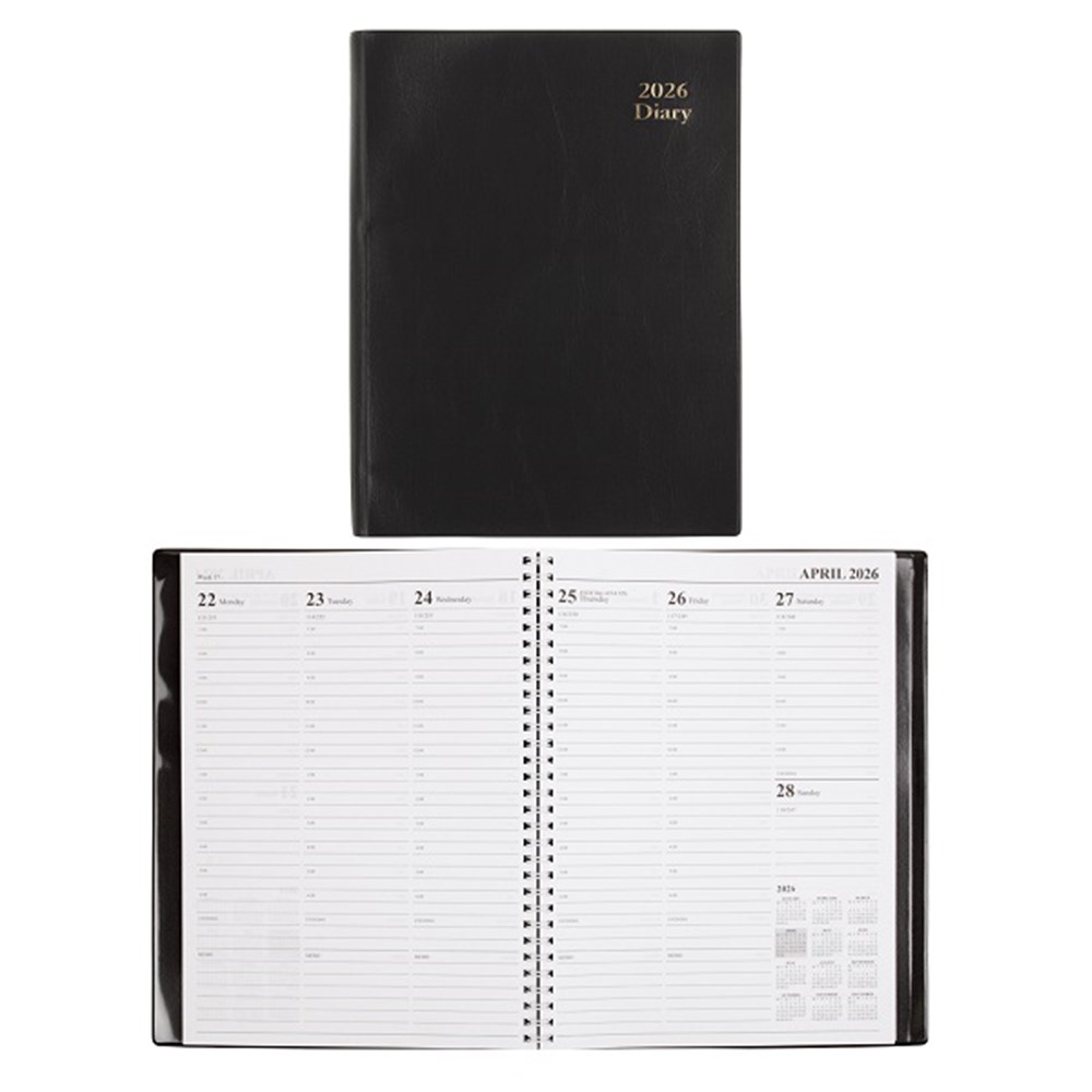 72108 - Diary Office Mgmt Soft PVC Qto WTV Black P8.6 FSC Mix Credit - Dats