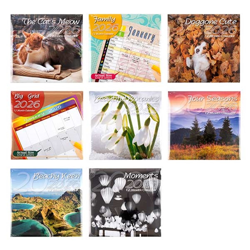 72141 - Calendar 12 Month 29x30cm 8 Asstd - Dats