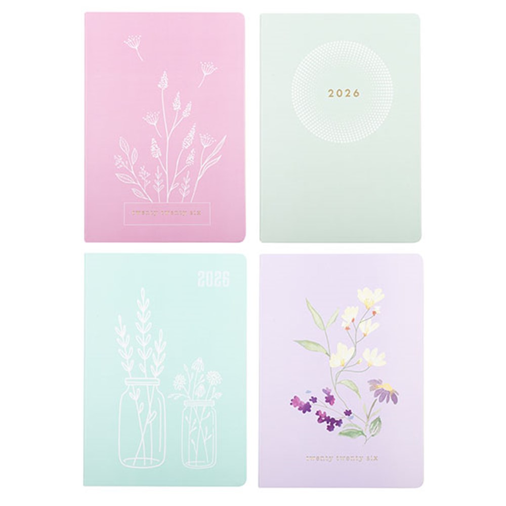 72173 - Diary PU Floral w Col Edge A4 DTP 4 Asstd - Dats